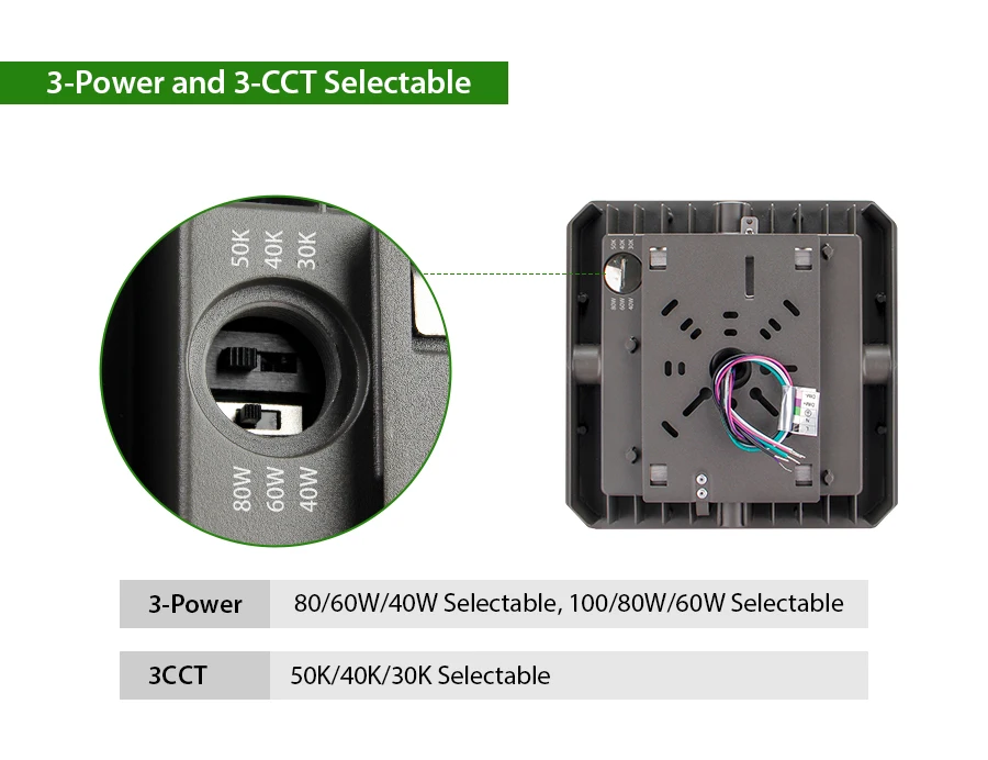 CGT 3 Power CCT Selectable LED Canopy Lights for Parking Garages