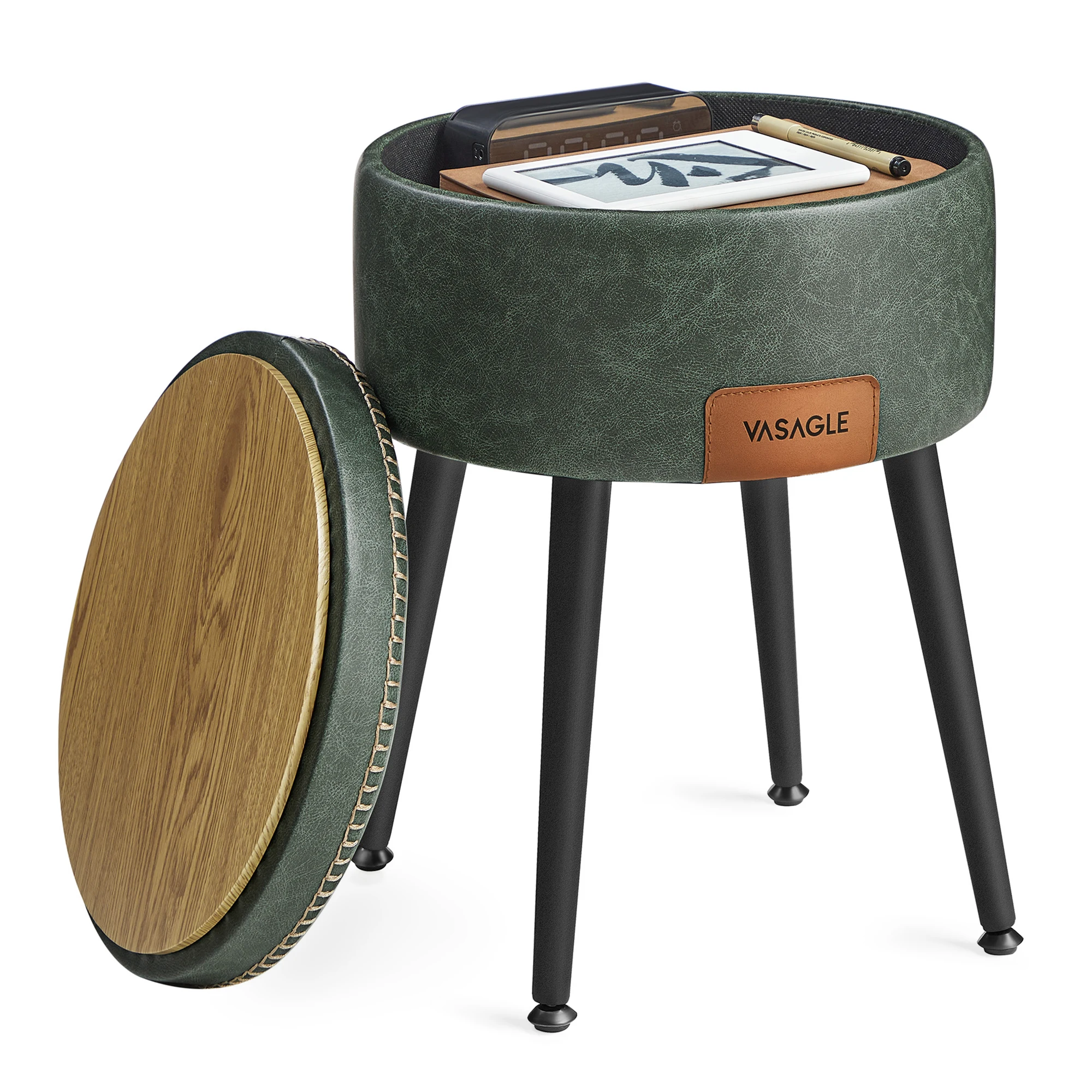 Vasagle Mid-century Modern Round Storage Seat With Steel Legs Fashion ...
