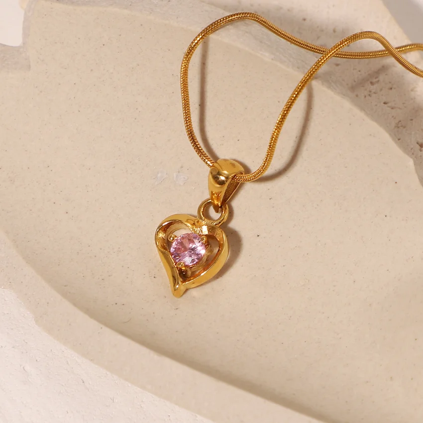 Minos Stainless Steel Heart Necklaces Jewelry Non Tarnish 18K Gold ...