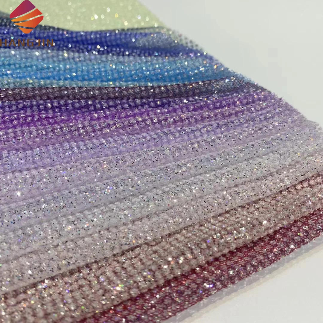 Multi-color Intense Shining Glued Glitter Lace Fabric