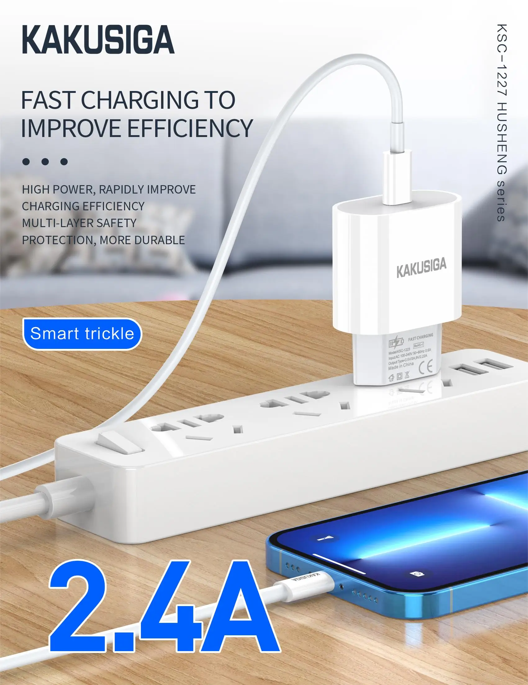 Kakusiga 2.4a Usb-c Power Adapter Set Eu Standard Type-c To Ip Data ...