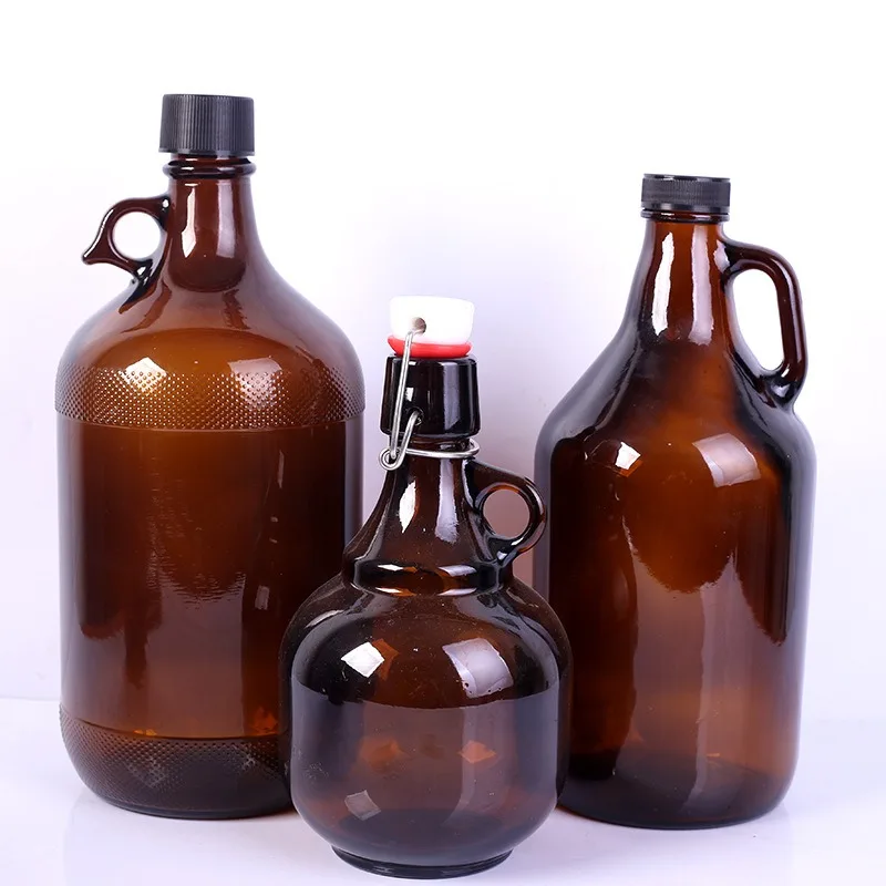 Large Clear Amber Glass Wine Bottle 1l 2l 4l Round Glass Beer Bottle ...