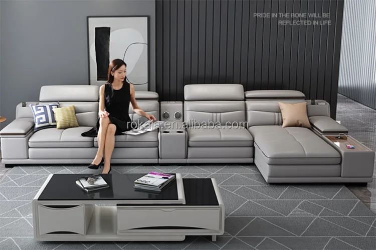 Modern Leather Smart Sofa Set - Multifunctional & Stylish
