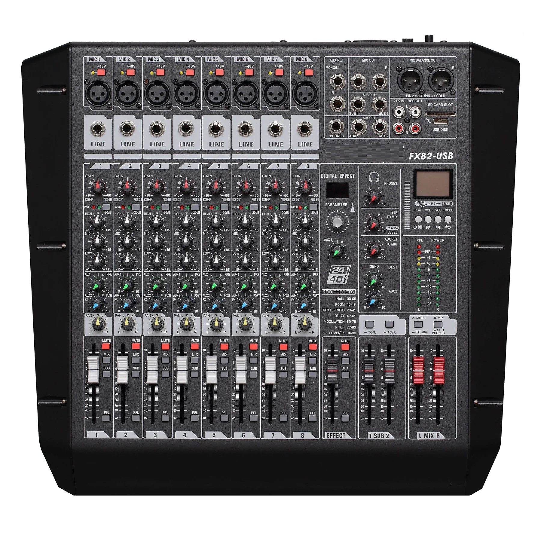 8 Channel audio console mixer sd card digital effector DJ Controller ...