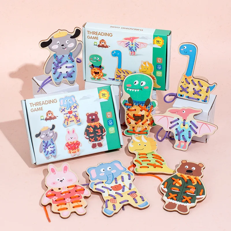 Children's Educational Wood Rope Threading Board Fine Motor Skills ...