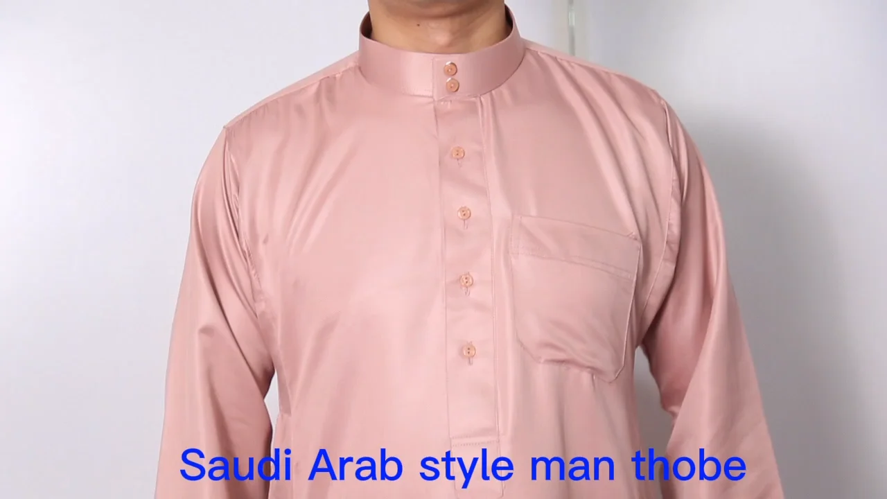 Saudi Arab Al Haramain Pink Color Prayer Man Thobe With Mandarin Collar ...