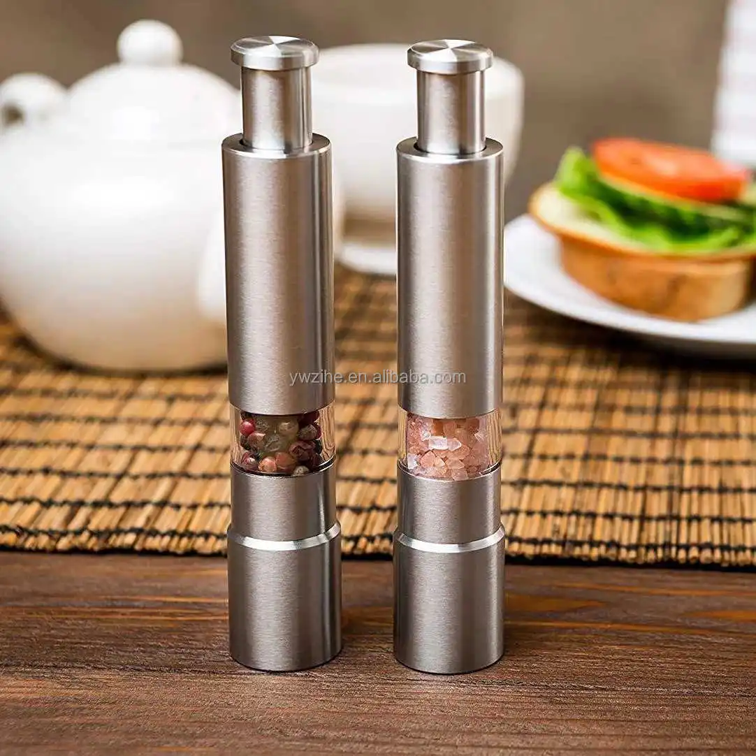 Salt Pepper Grinding Unit Stainless Steel Thumb Push Salt Pepper Spice ...