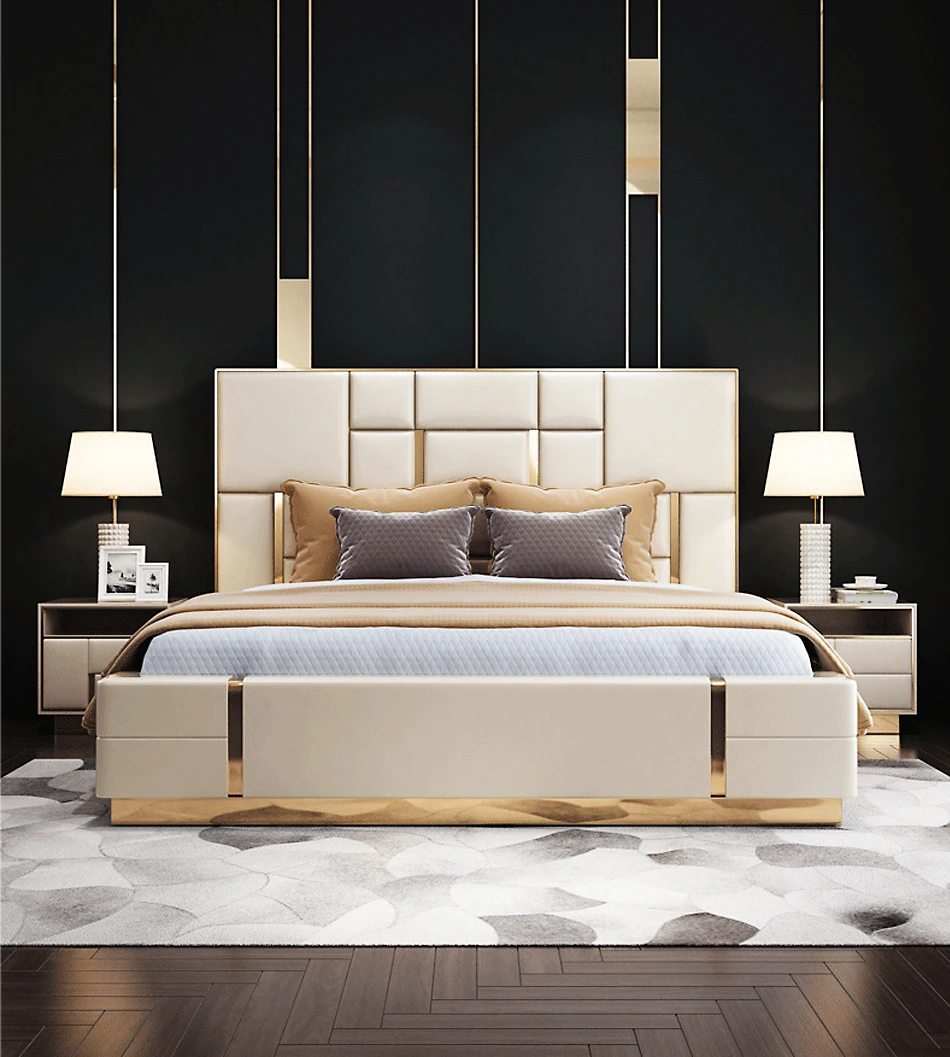 Luxury Italian Velvet Upholstered Beds Set - Modern King & Queen Size ...
