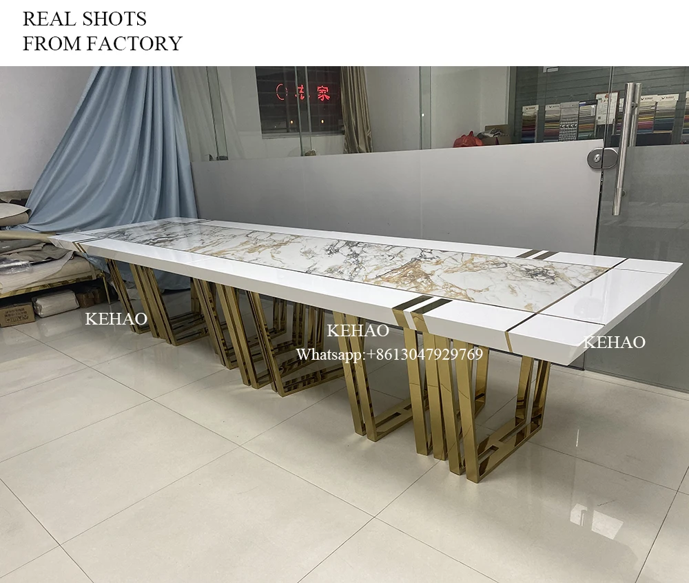 Luxury Wood and Marble Top Dining Room Sets with 12 Chairs