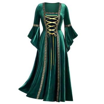 Medieval Renaissance Cosplay Vintage Gothic Bandage Women Dress Flare ...