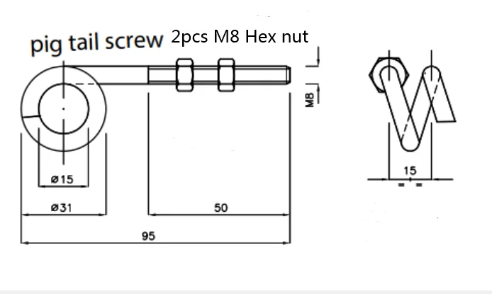 Galvanized Carbon Steel M8 Pig Tail Bolt - Durable & Versatile