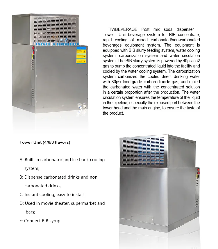 Stainless Steel Post Mix Soda Fountain Beverage Tower Dispenser