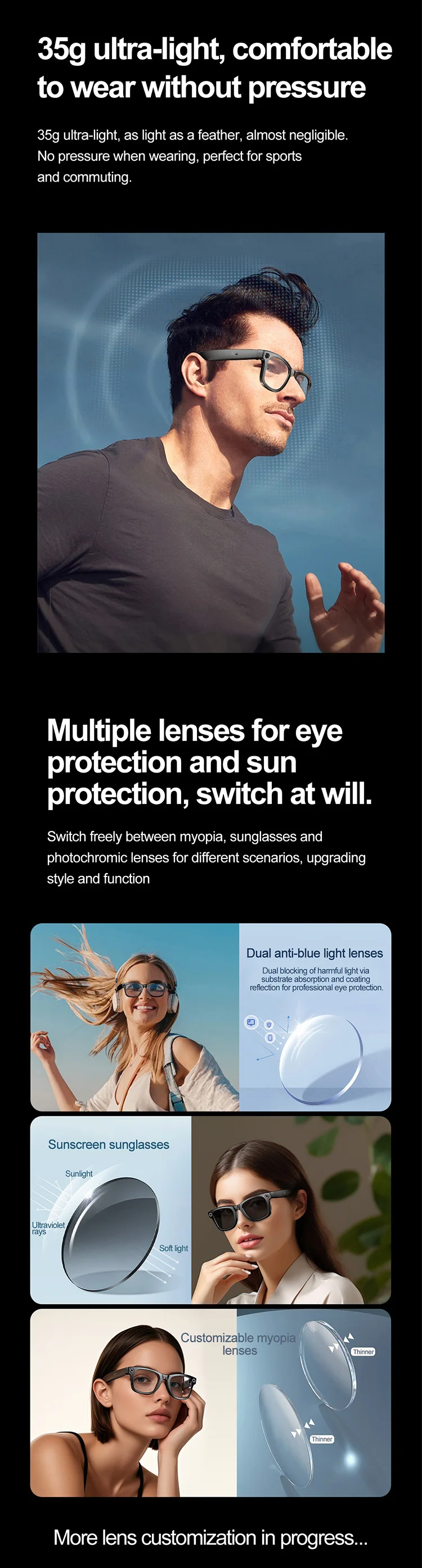 Smart AI Camera Glasses W600 – Waterproof Smart Glasses with Music ...