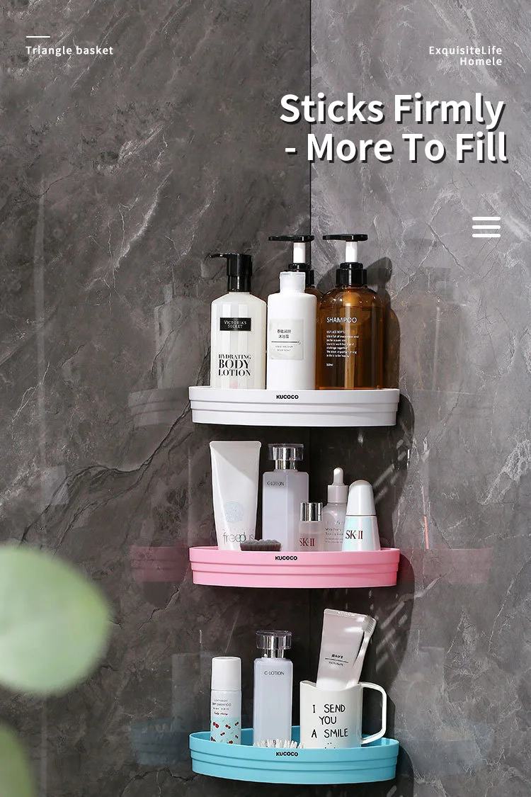 Wall-mounted White Plastic Shower Caddy NO Drilling Removable Corner ...