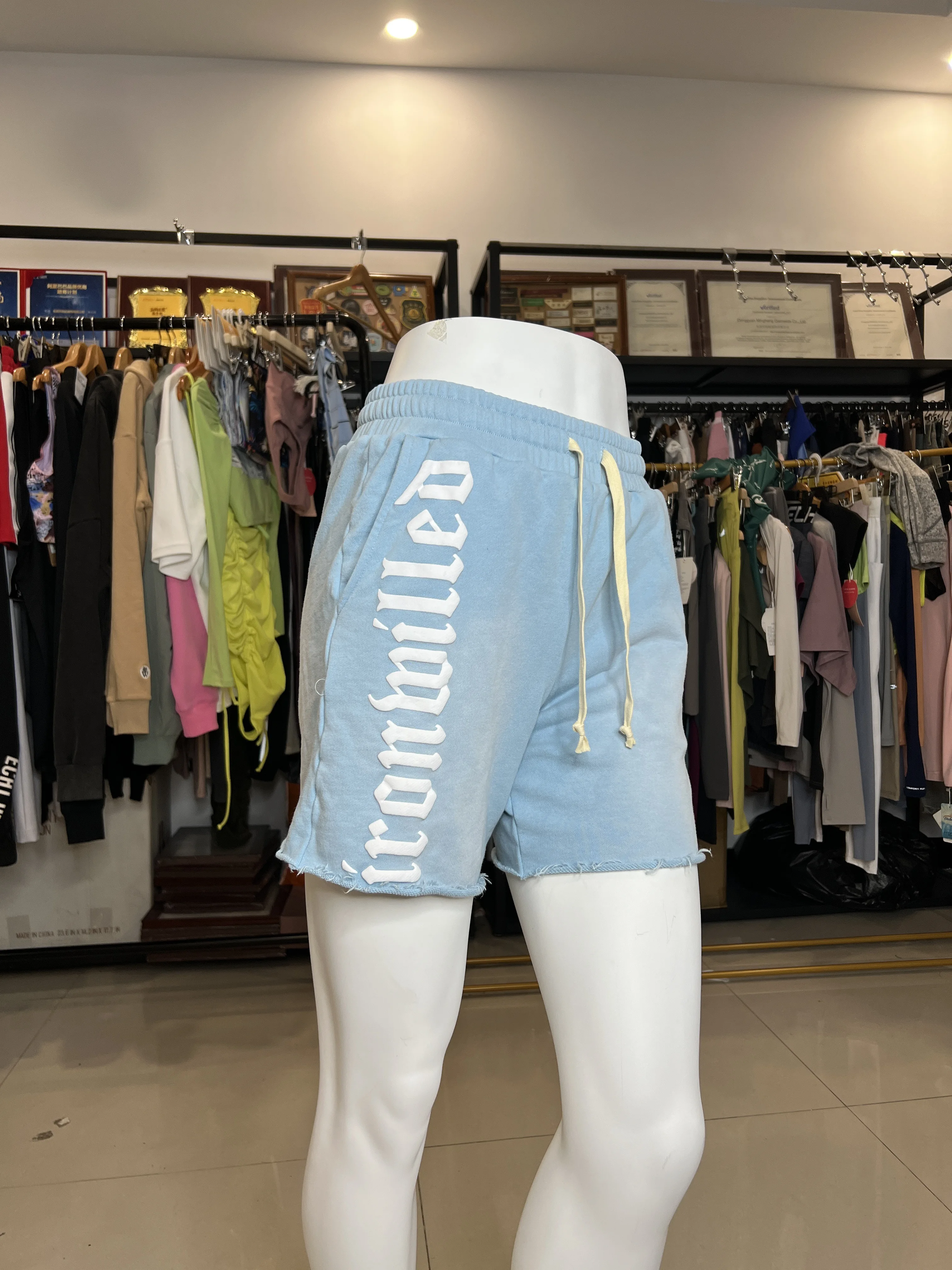 Custom Unisex Bulk Blank Shorts Acid Washed Raw Edge French Terry ...