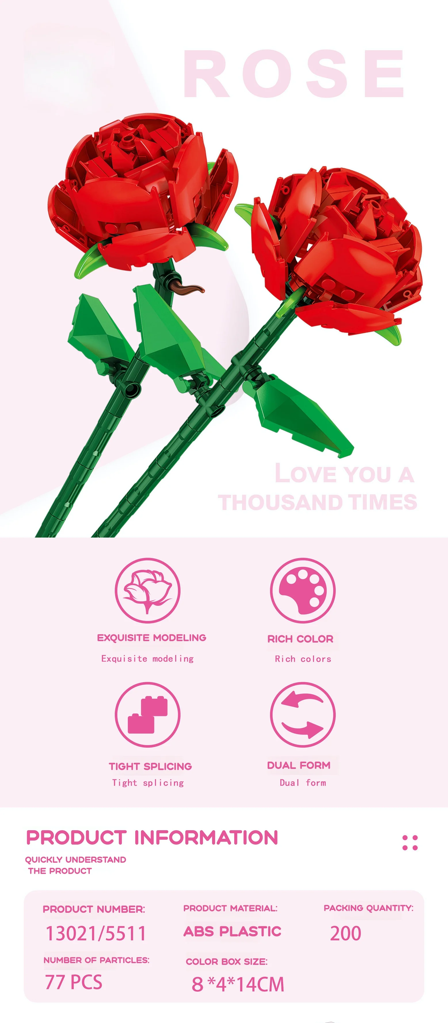 Yizhi Creative Diy Rose Building Blocks Flower Block Toys Educational ...