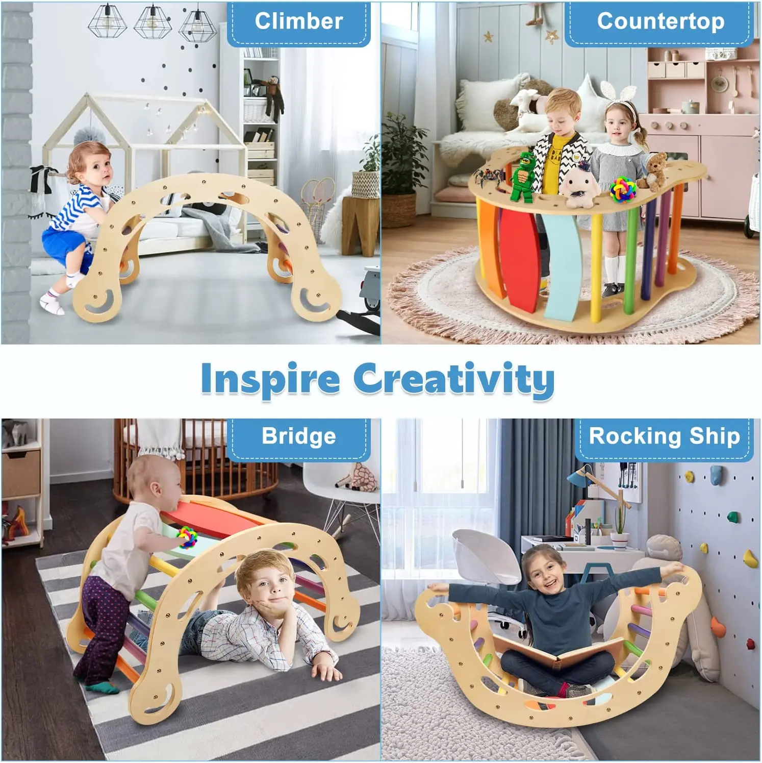 LM KIDS Wooden Climbing Arch Ladder Triangle Climber & Ramp Climbing ...