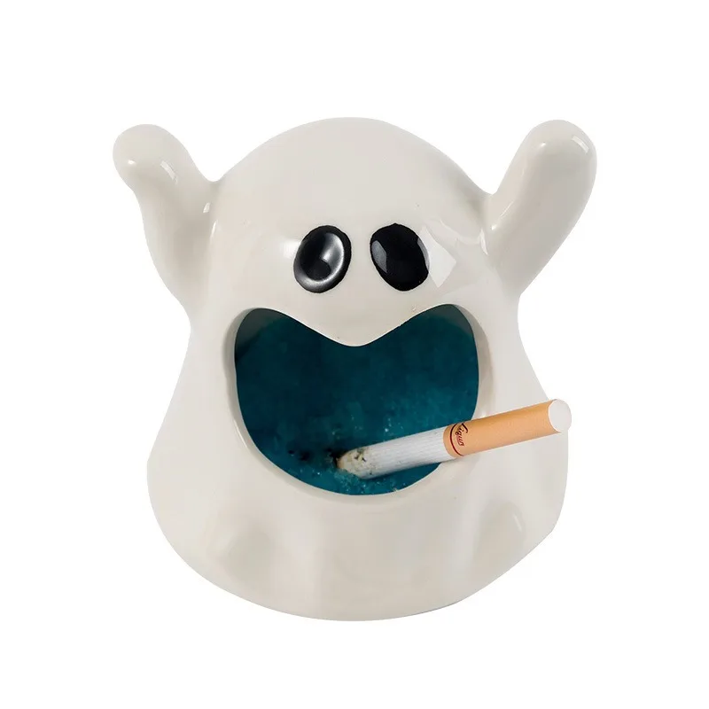 Ghost Ashtray Anti-fly Ash Halloween Cute Ghost Ceramic Ashtray Candle ...