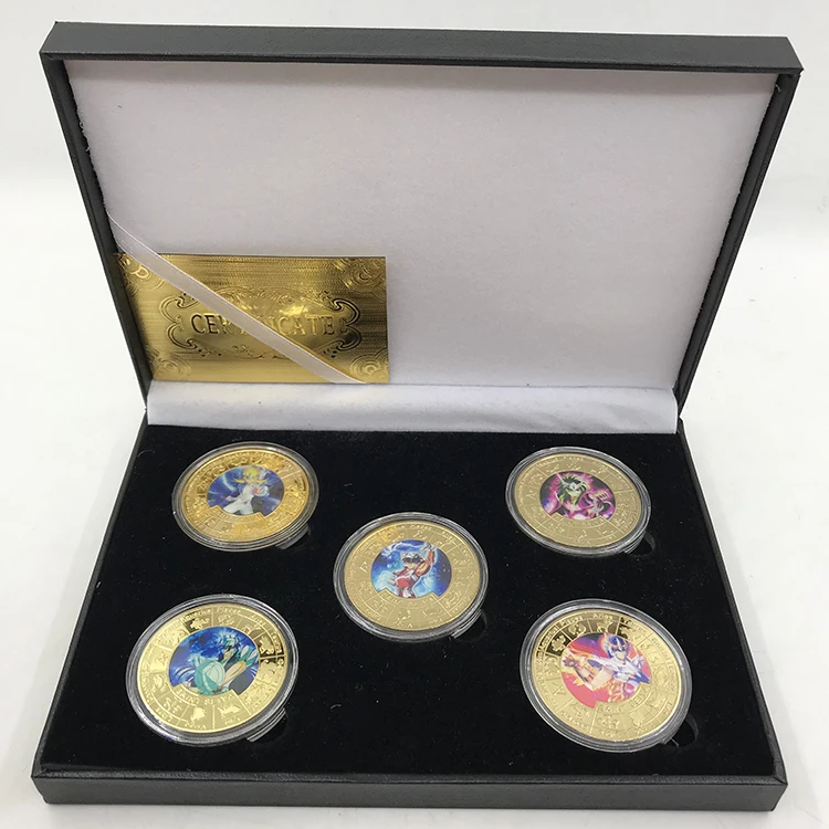 Custom Made 5 Types Japanese Anime Saint Seiya Metal Gold Coin