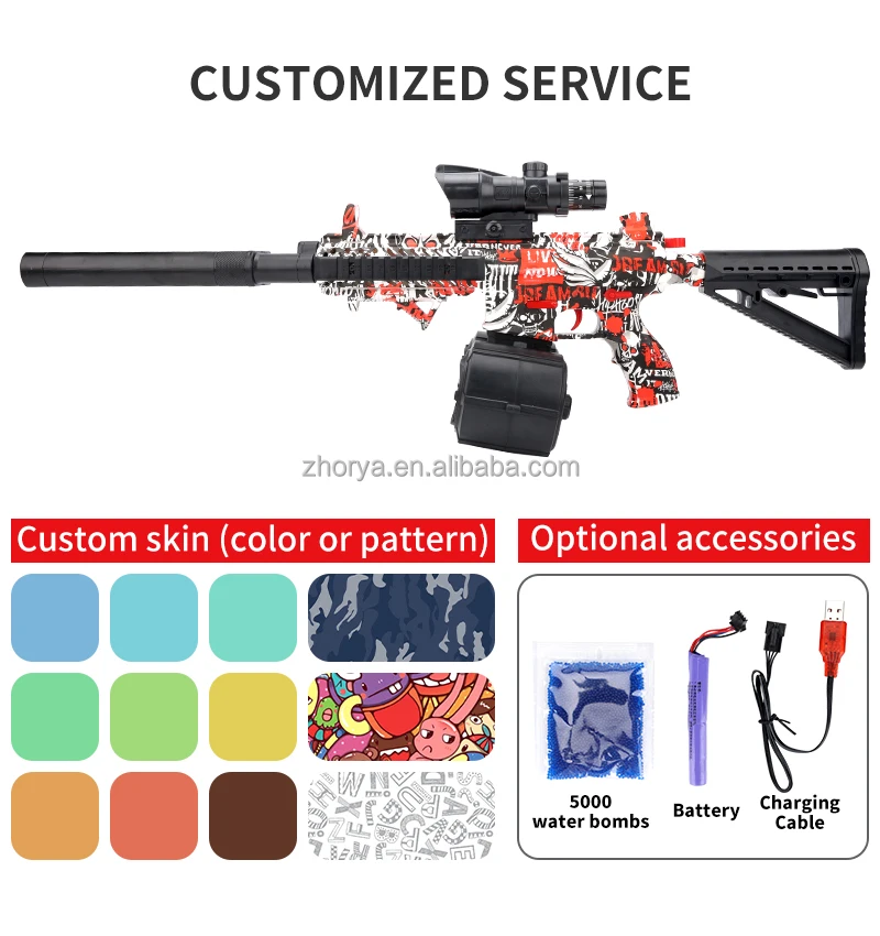 Zhorya M4 Double Barrel Gelblaster Splatter Ball Gel Gun Electric Splat ...