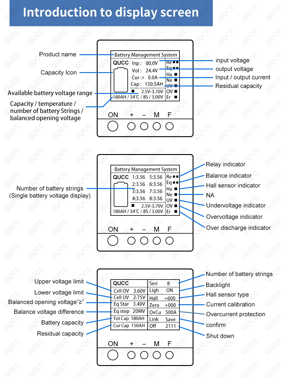 Qucc 10s~16s Smart Bms Li-ion Lifepo4 High Voltage Dc Relay 500a 36v ...