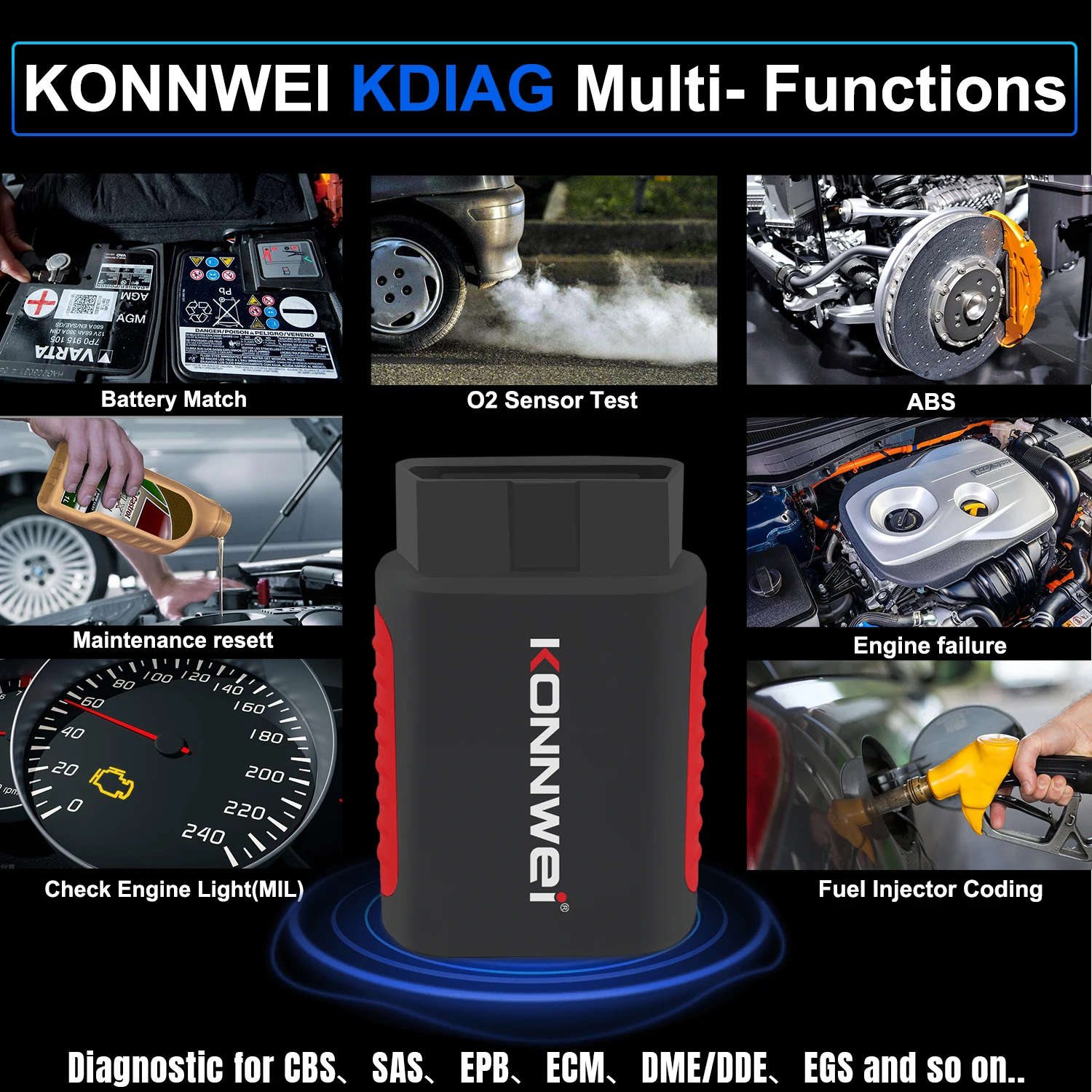 Konnwei Kdiag Bluetooth Obd2 Diagnosis Tool 12v Universal Car Full ...