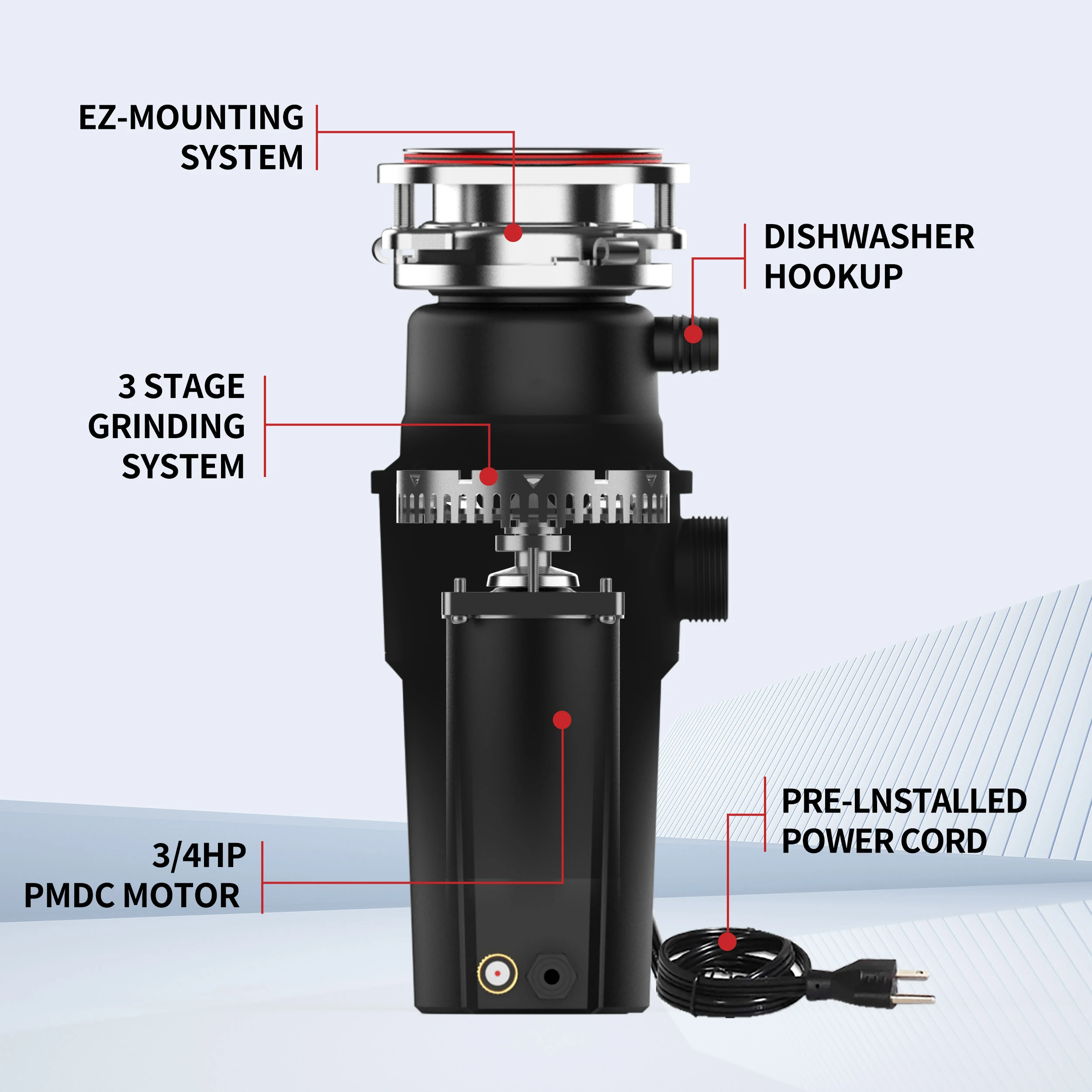 220V 750W 1HP Electric Kitchen Sink Food Garbage Disposal Stainless ...