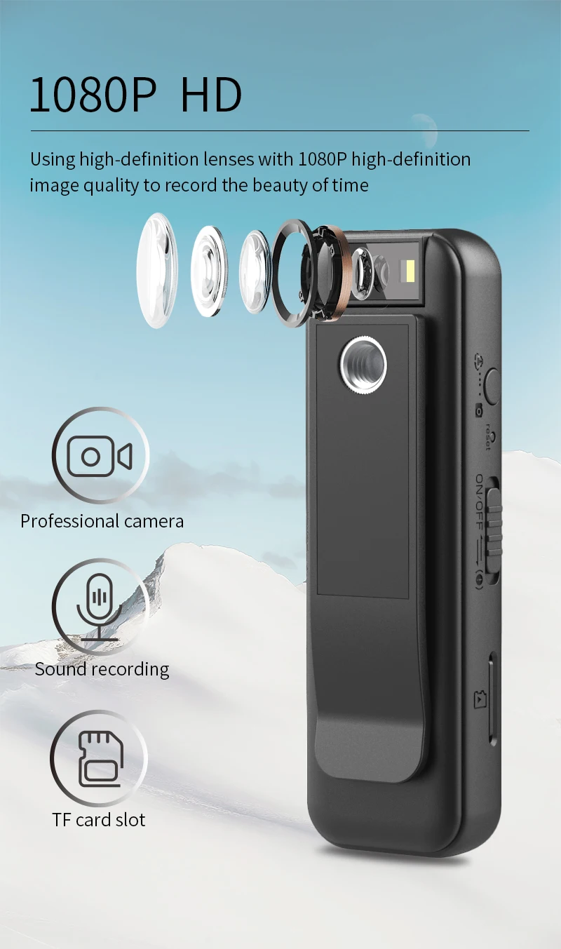 CS08 1080P Mini Camera with Magnetic Clip & 180° Lens - OEM | Wholesale