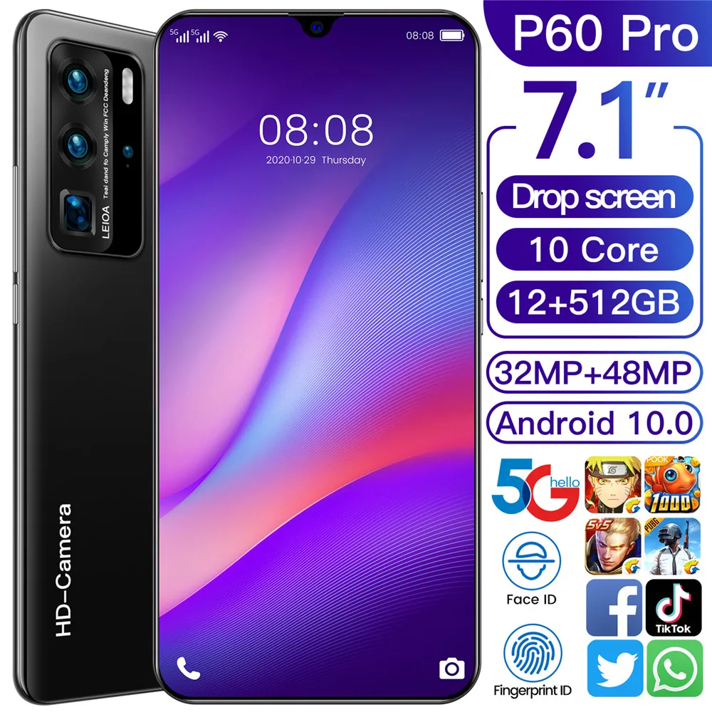 P60 Pro 4K HD camera 5G mobile phone 7.1-inch water drop screen 12 ...