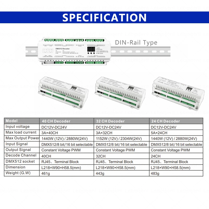 DMX512 to Constant Voltage PWM LED Decoder - 24CH, 32CH, 40CH