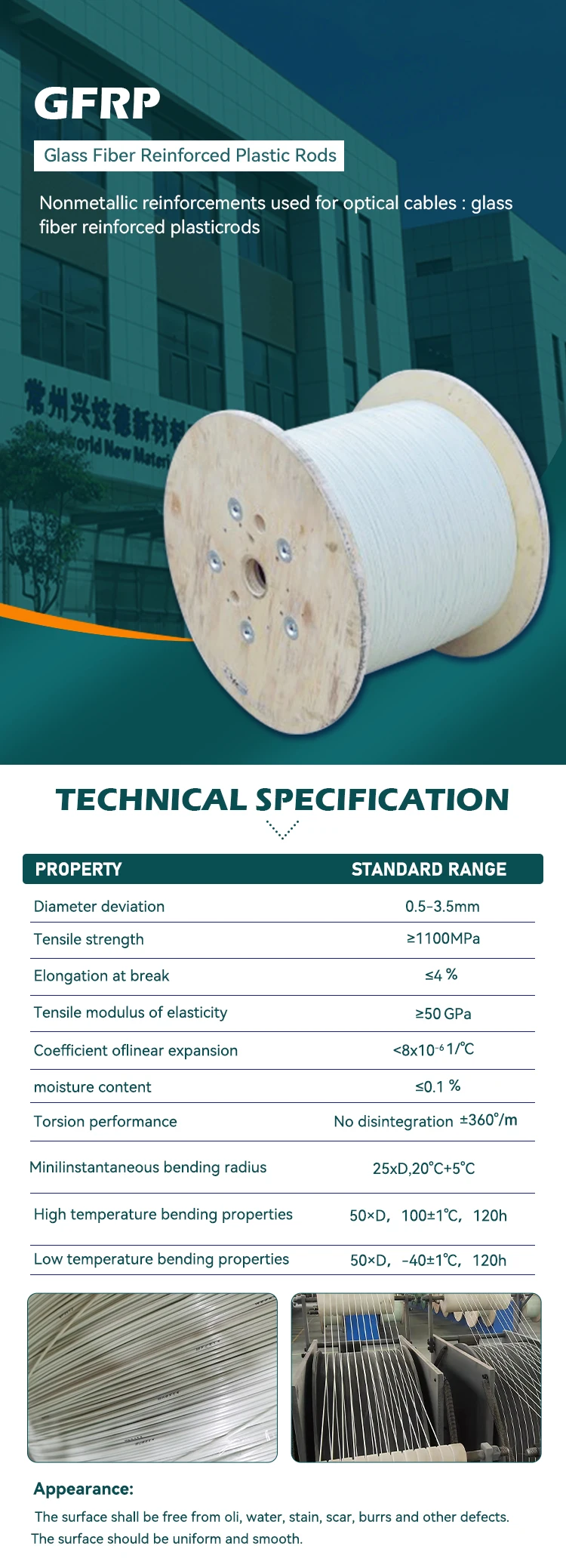 GFRP Optical Cable Core Fiberglass Rod 0.8mm High Temperature Resistant ...