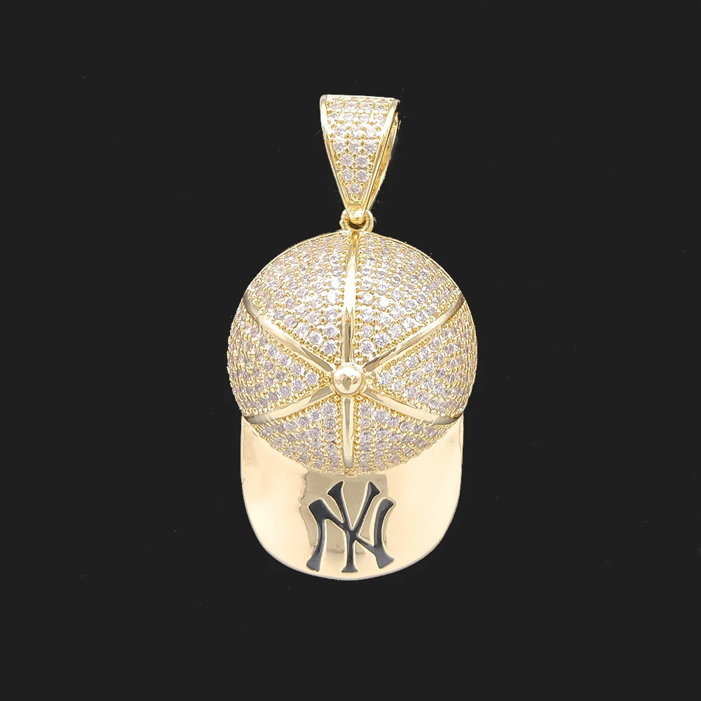 Hot Sale 14k Colgante Copper Cubic Zirconia Baseball Hat Hiphop Charm ...