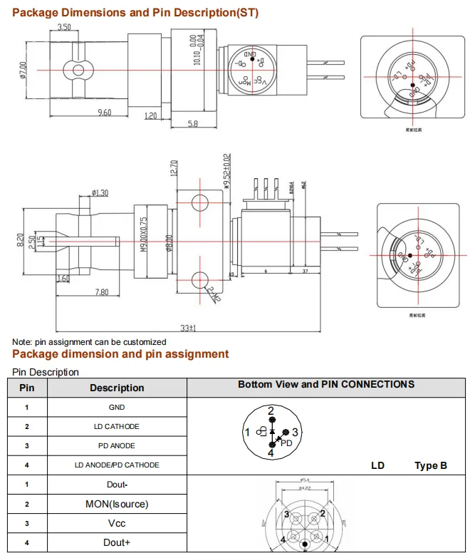 Tx1550nm Rx1310nm with ST LC Connector BOSA Module for FTTH
