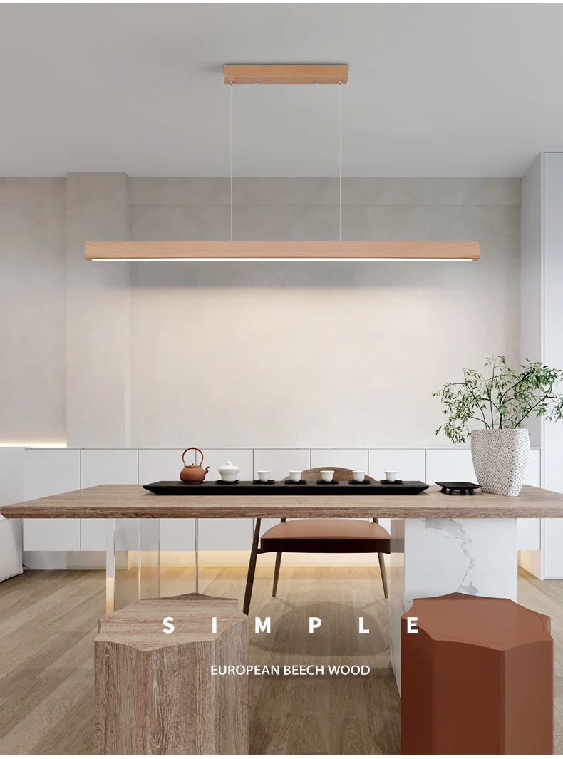 59" Wood Led Linear Pendant Light Mid Century Pendant Light Fixtures ...