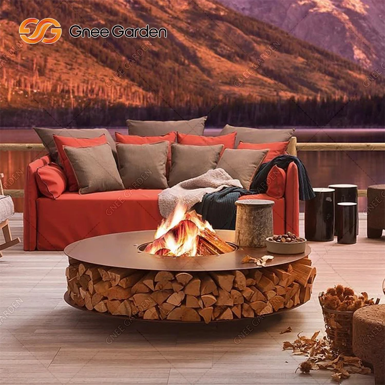 Corten Steel Firepit Table - Durable Outdoor Warming Solution