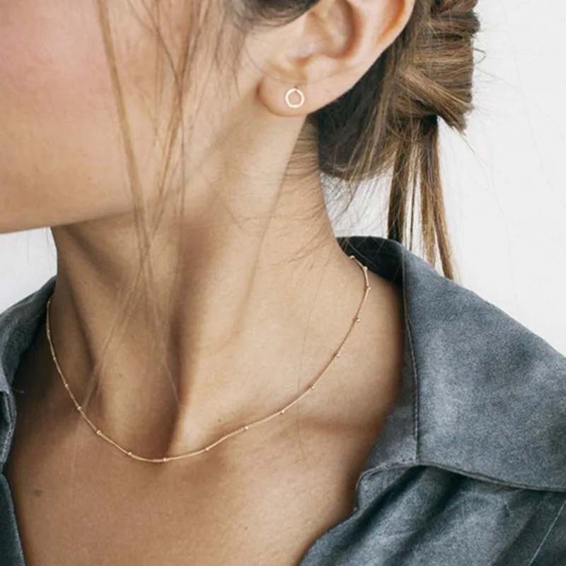 Classic Simple 18k Gold Plated Basic Bead Chain Necklace No Fade ...