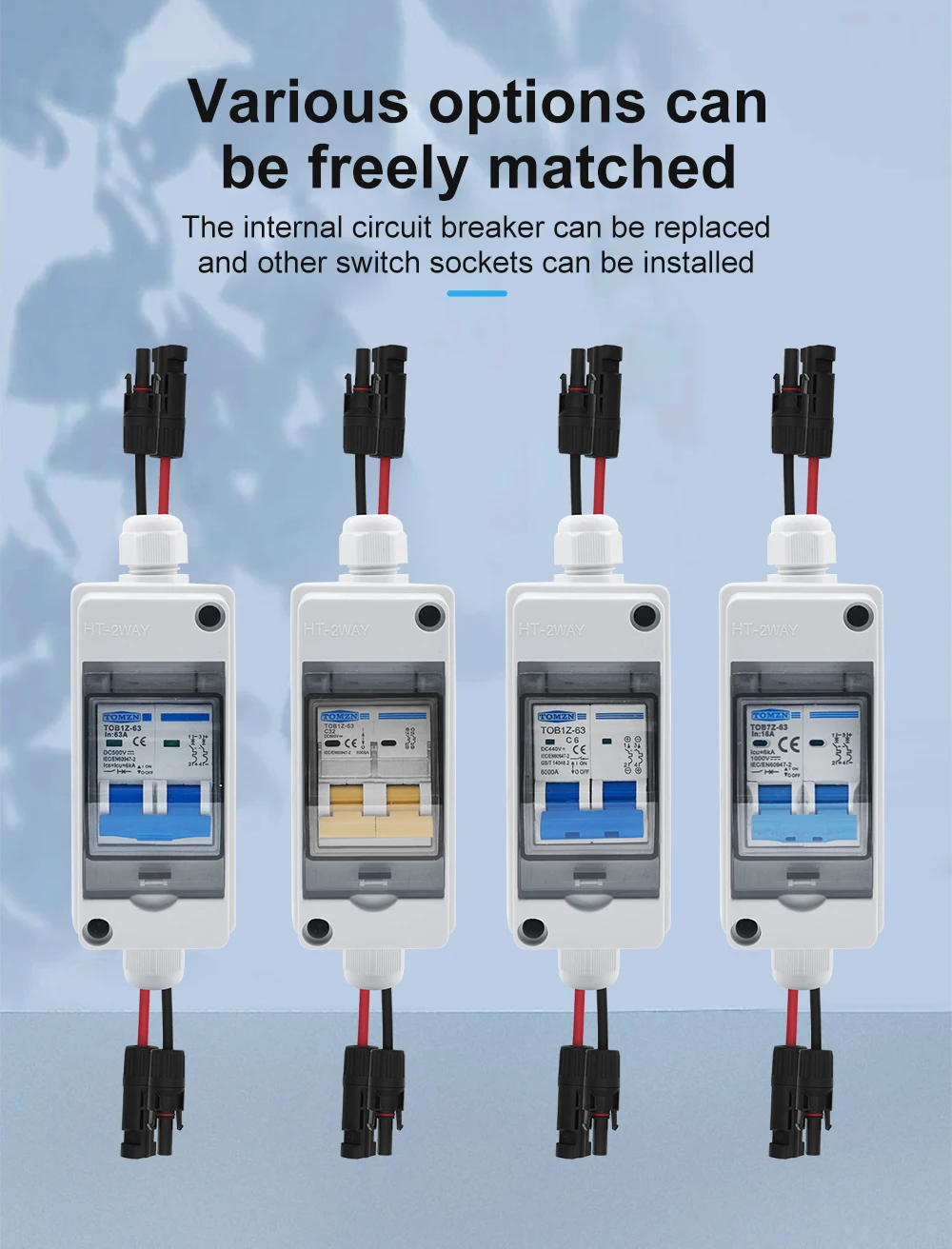 TOMZN Solar photovoltaic PV Combiner Box with circuit breaker IP65 HT 2ways 1 input 1 out DC ...