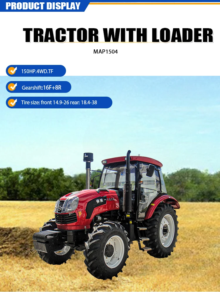 New 4x4 Wheel 4wd 70hp 90hp 100hp 120hp 150hp Tractor Front Loader Farm ...