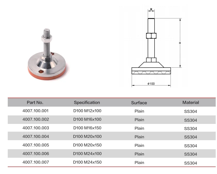 Durable D60 M12*100 Stainless Steel Leveling Feet for Furniture