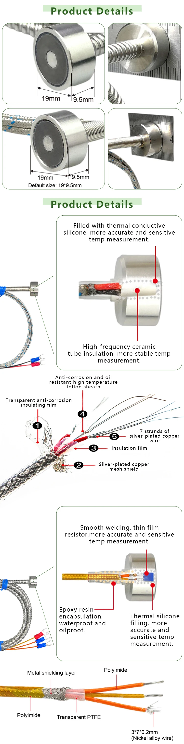Industrial RTD PT100 Sensor K-Type Thermocouple Magnetic Temperature Sensor