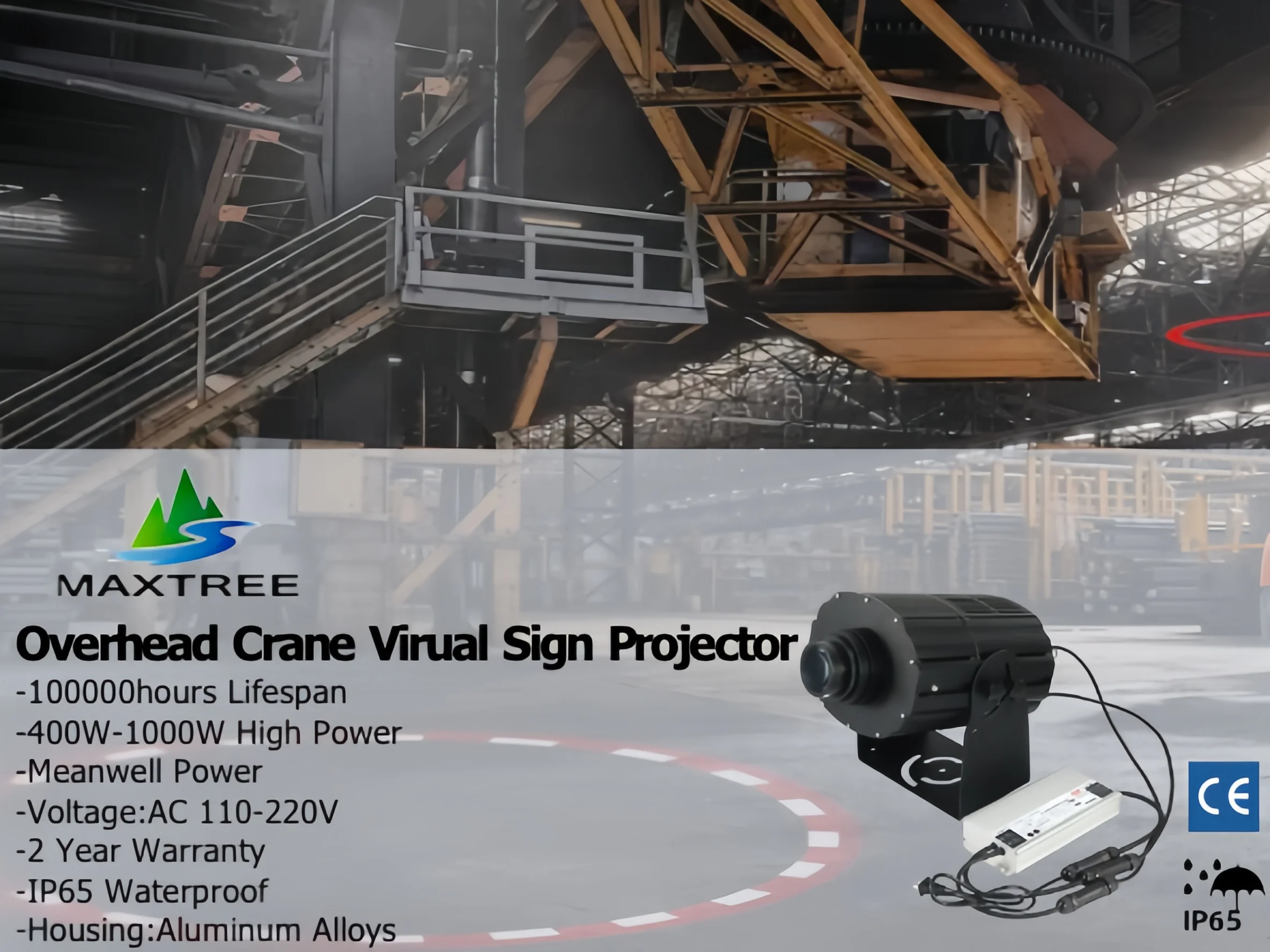 Overhead Crane Virtual Sign Projector - LED Customizable Gobo