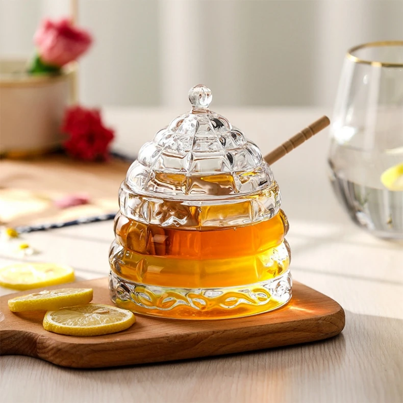 10 Oz Crytal Clear Honeycomb Wooden Stick Holder Container Hand Blown ...