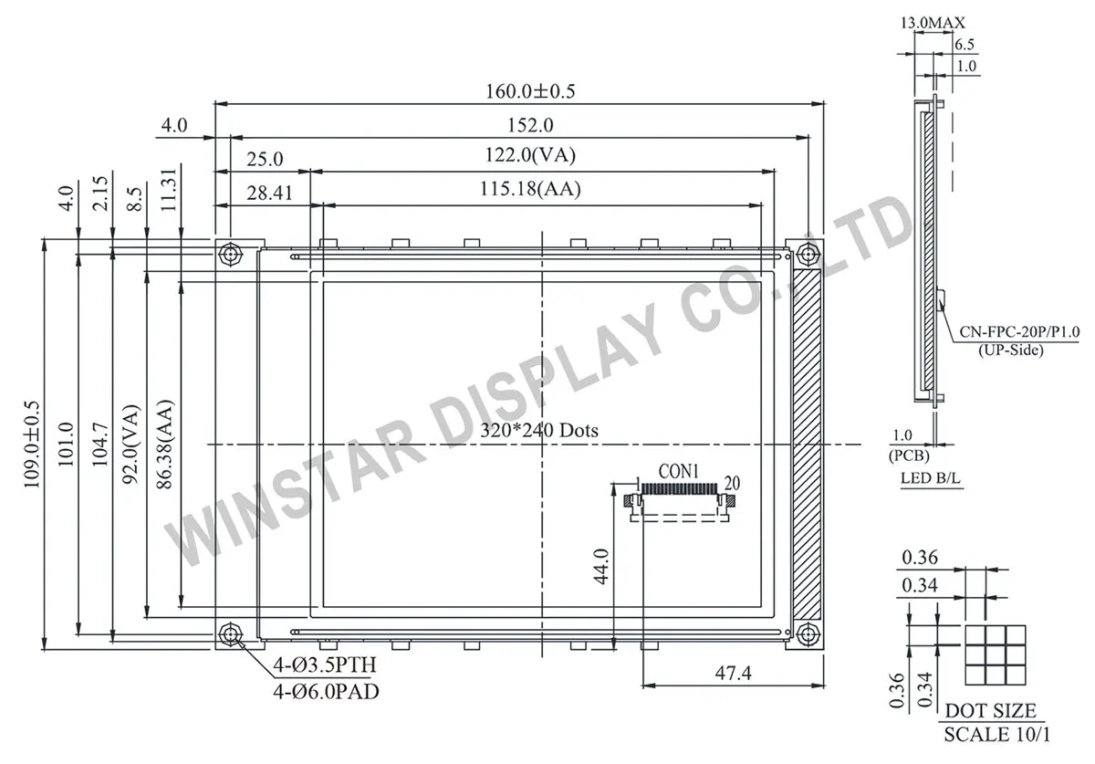320x240 Graphic LCD Display Module - Custom Winstar WG320240B0