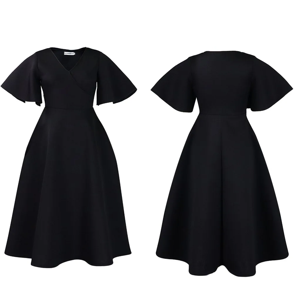 Fashion Sexy Flare Sleeve V Neck Fashion A Line Party Dresses Women Evening Dresses Women Lady