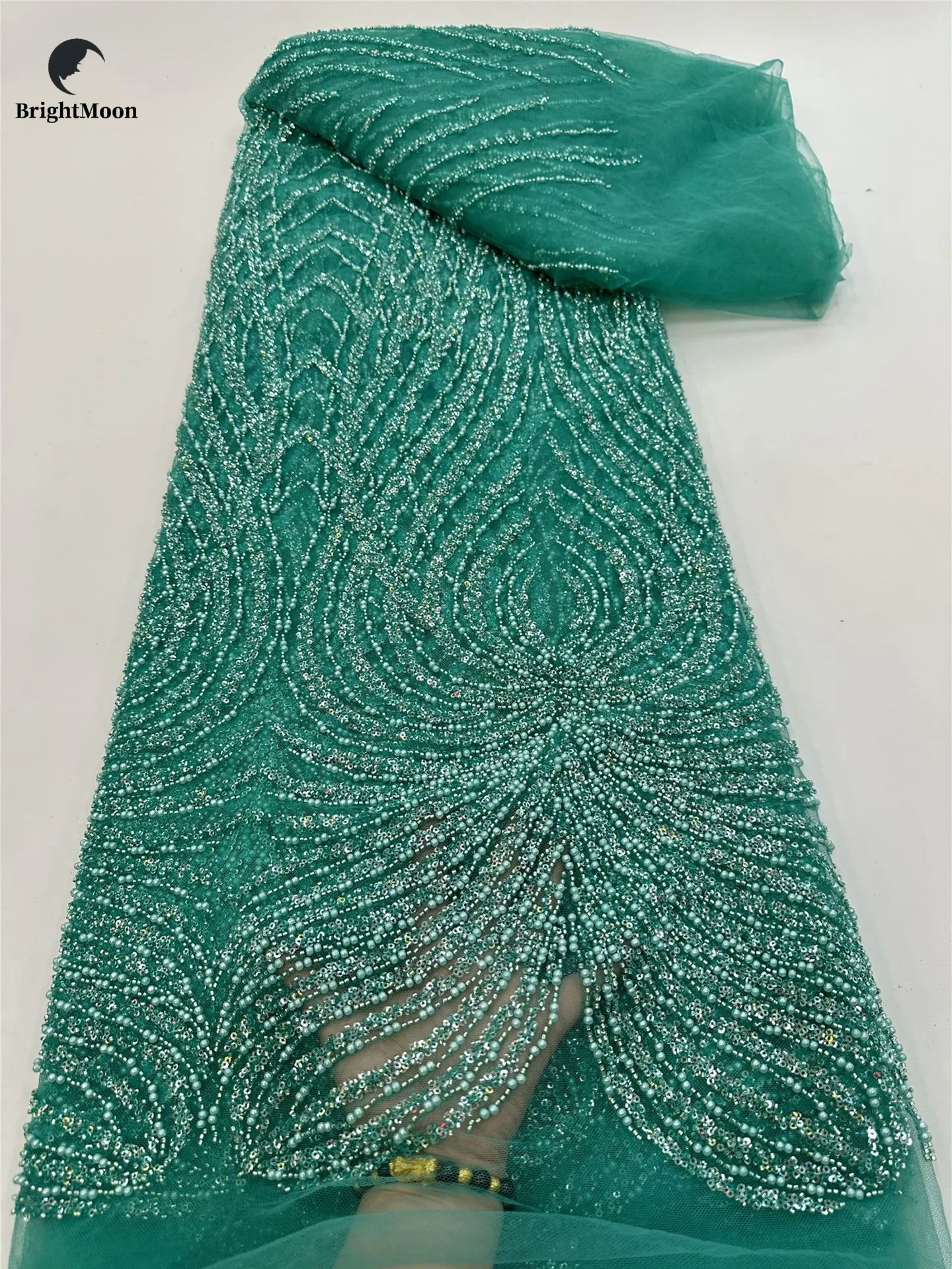 Luxury Heavy Beaded Sequin Striped Embroidered Lace Fabric European ...