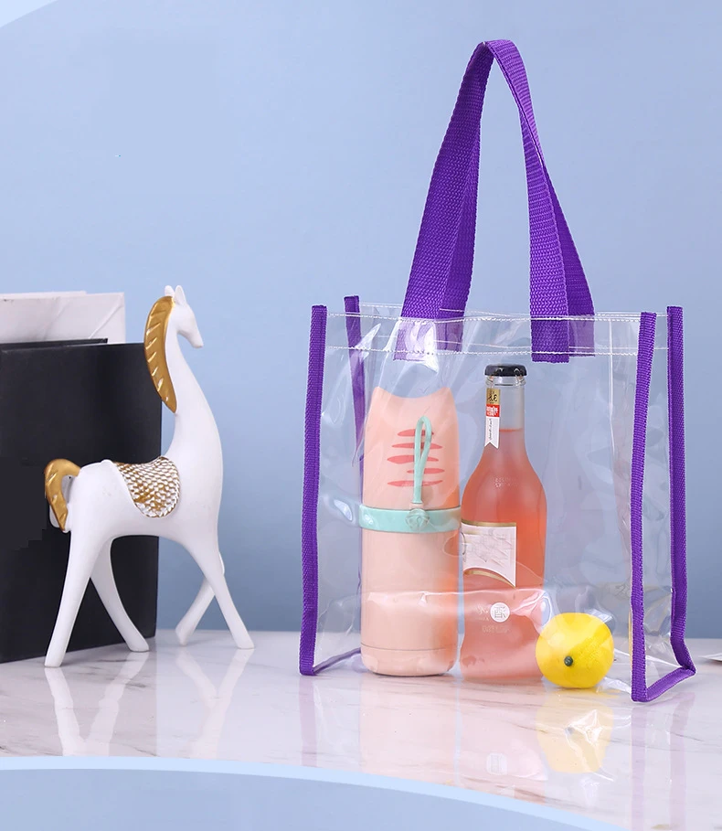 Large Plastic Pvc Clear Vinyl Tote Hand Bag Ladies Black Transparent ...