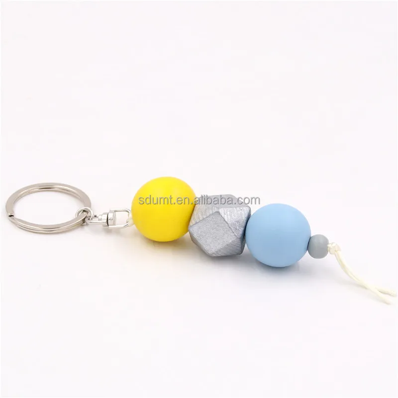 New Multicolor Geometric Girls Round Wood Beads Keychain For Bag - Buy ...