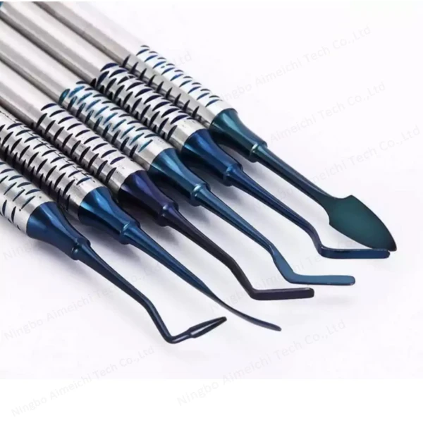 Set of 6 Blue Titanium-Coated Tip Stainless Steel Dental Surgical ...