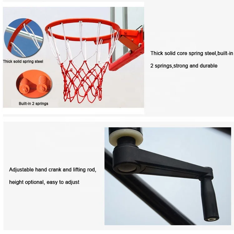 Steel Basketball Pole Height Adjustable Glass Backboard Basketball ...
