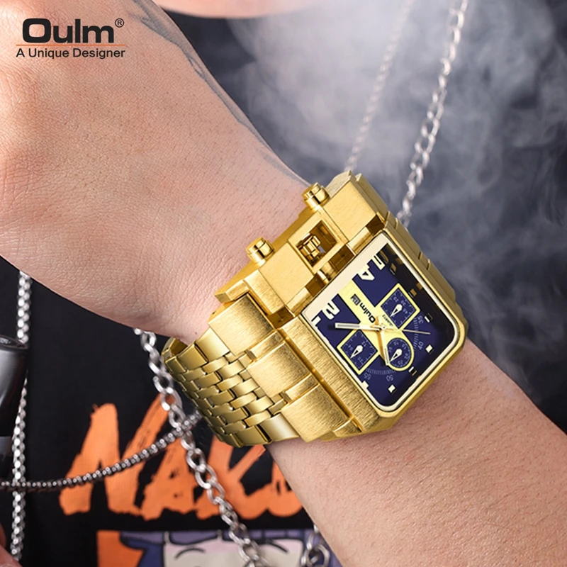 Oulm 3364 Gold Designer Men's Quartz Watch with Stainless Steel Strap ...